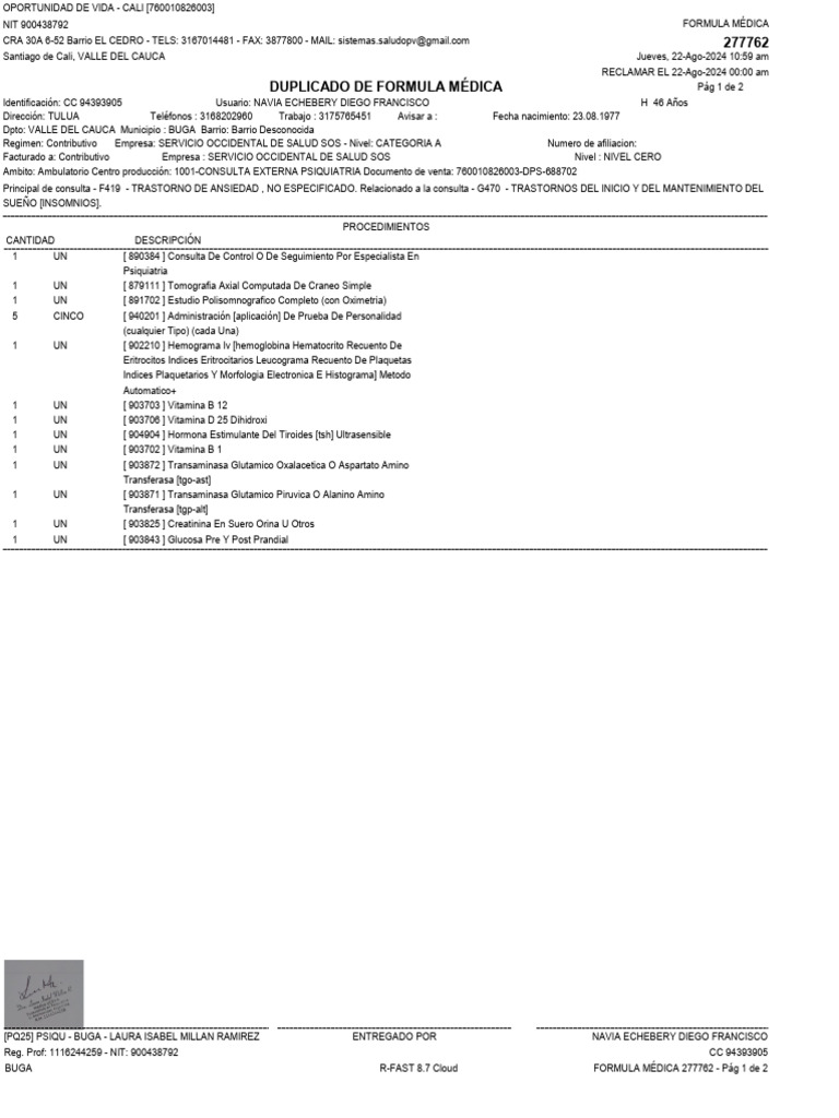 Ordenes Medicas de Diego | PDF | Especialidades Medicas | Medicina CLINICA