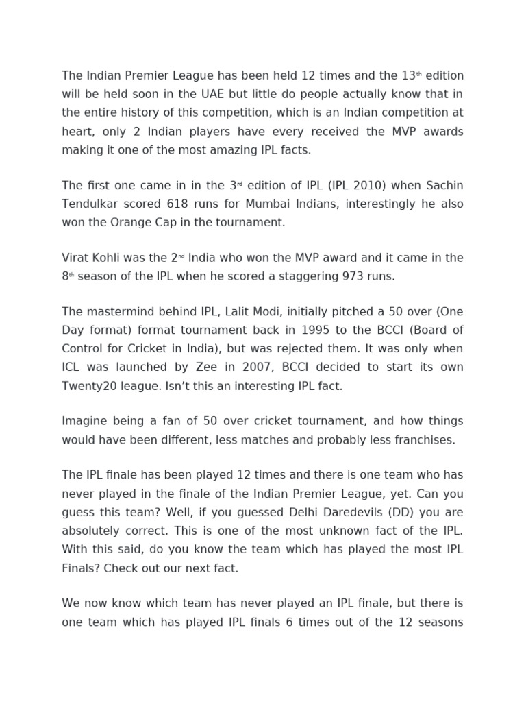 Interesting Facts About IPL | PDF