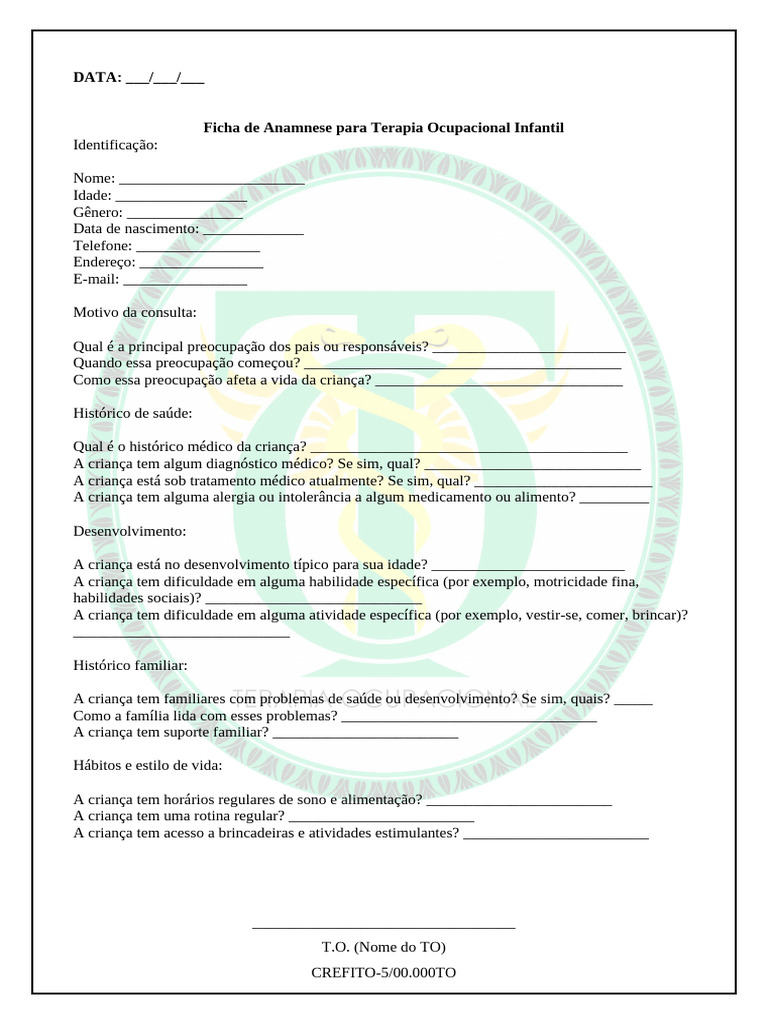 Ficha de Anamnese para Terapia Ocupacional Infantil | PDF