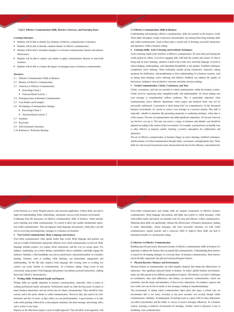BC Unit 2 Effective Communication | PDF | Communication | Nonverbal ...