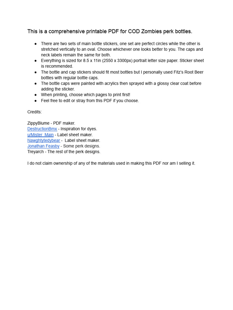 COD Zombies Perk Bottle Labels PDF | PDF