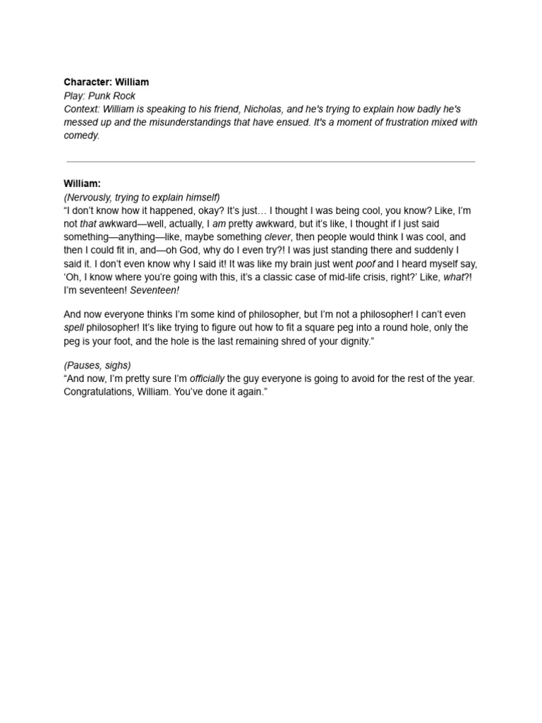 Character - William Monologue | PDF