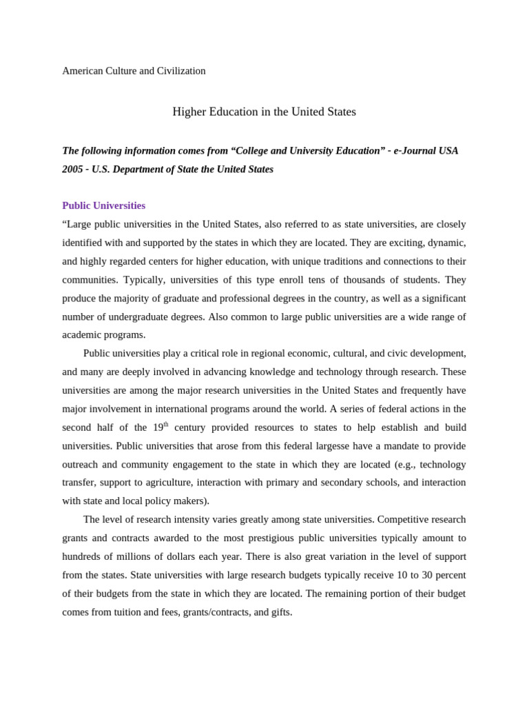 U.S. Higher Education Overview | PDF | Student Financial Aid In The ...