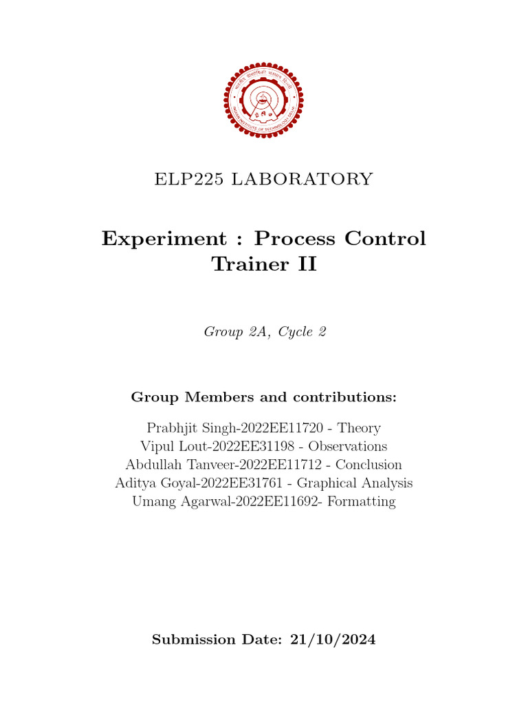 Experiment: Process Control Trainer II: Elp225 Laboratory | PDF | Control Theory | Feedback