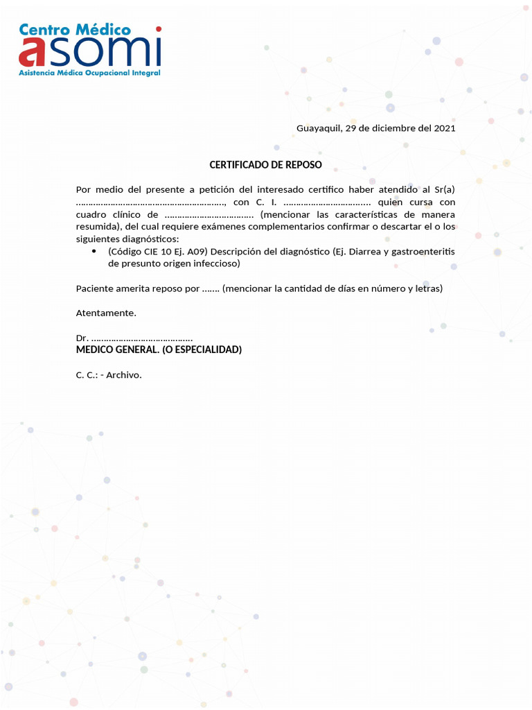 Modelo de Certificado de Reposo | PDF | Derecho