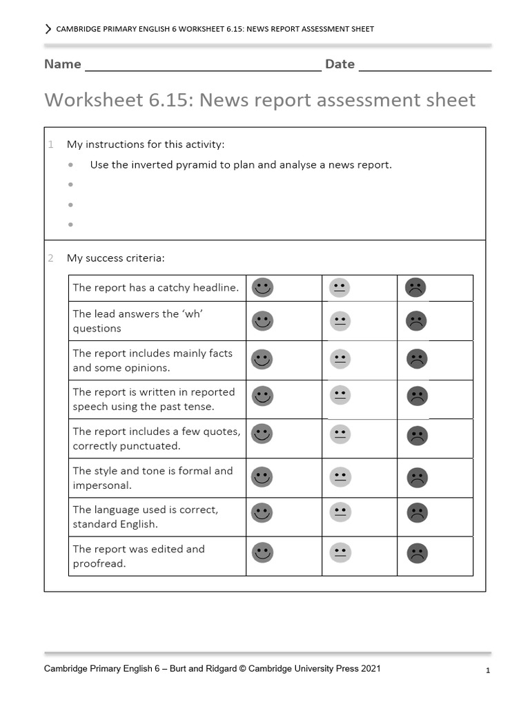 Pri Eng 2ed tr6 Worksheet 6.15 News Report Assessment | PDF | Business