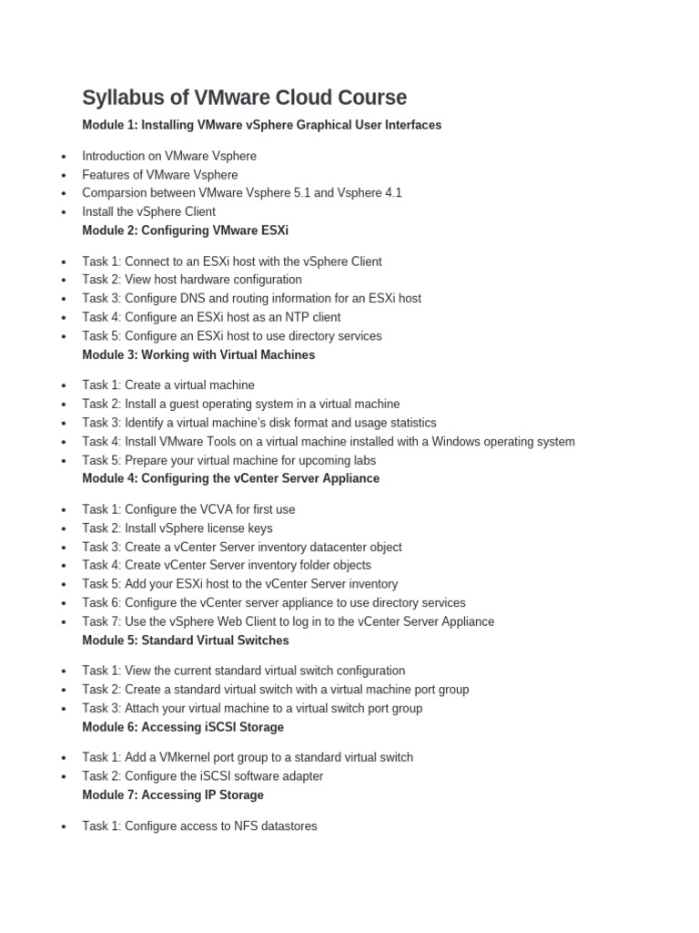 VMware Cloud Syllabus | PDF | V Mware | Software