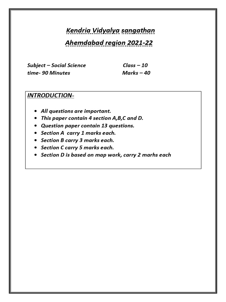 Social Science Sample Test | PDF | Travel