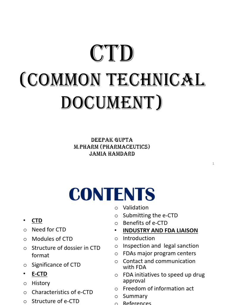 (Common Technical Document) : Deepak Gupta M.Pharm (Pharmaceutics ...