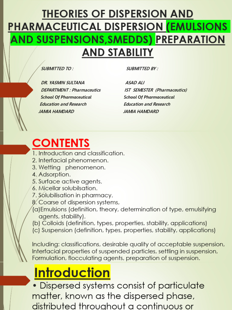 Emulsion and Suspension Theories in Pharmacy | PDF | Emulsion | Surfactant
