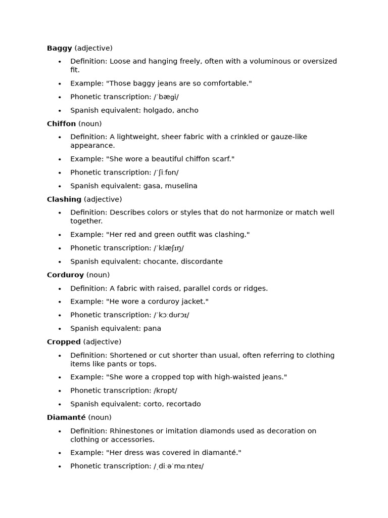 Fashion Vocabulary: Key Terms Explained | PDF | Adjective | Human ...