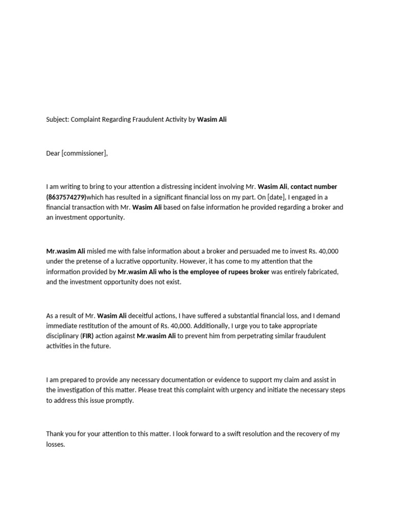 Wasim Complaint | PDF