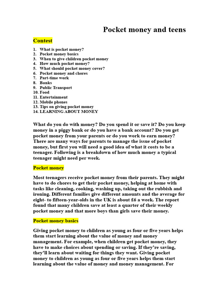 Pocketmoneyandteens | PDF | Money | Adolescence