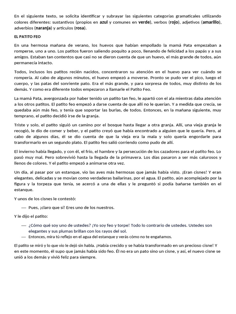 Identificación de categorías gramaticales | PDF | El patito feo