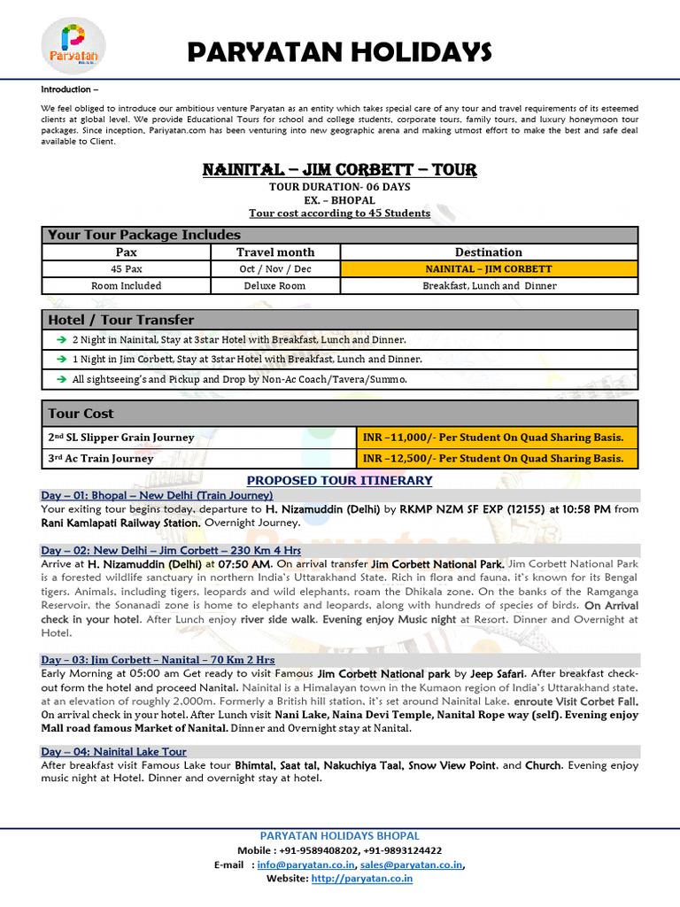 Nainital-Jim Corbett 6-Day Tour Package | PDF
