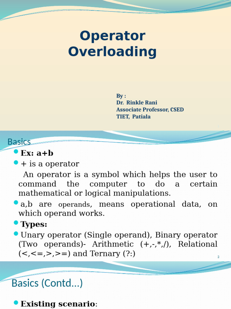 Lecture 22 - Operator Overloading | PDF | Computer Programming | Software Engineering