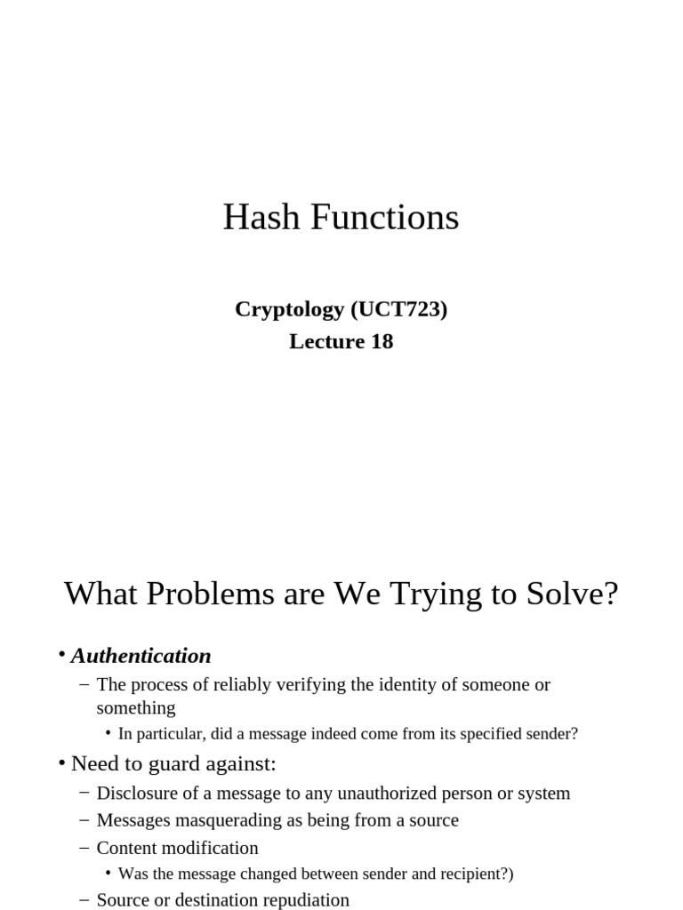Lecture 18 Hash Functions | PDF | Cryptography | Encryption Lecture 18 Hash Functions | PDF | Cryptography | Encryption