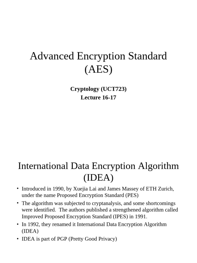 Lecture 16-17 Advanced Encryption Standard | PDF | Cryptography | Encryption