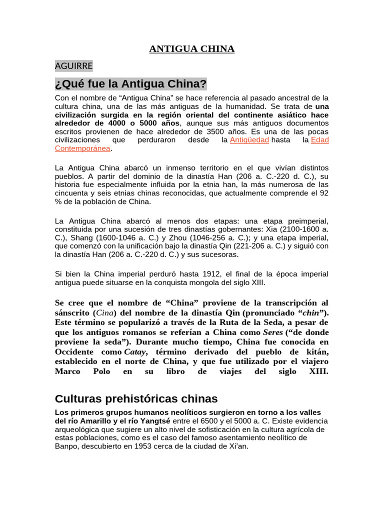 Historia y cultura de la Antigua China | PDF | Historia de china | China