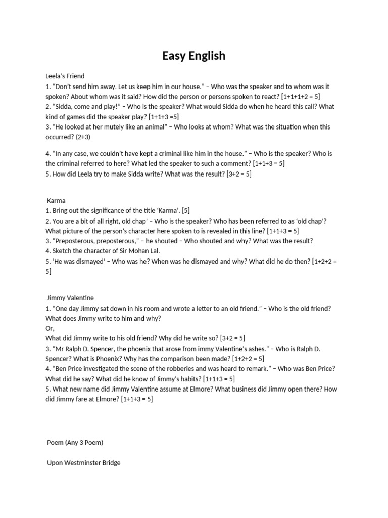 Easy English Class XI | PDF | Twelfth Night