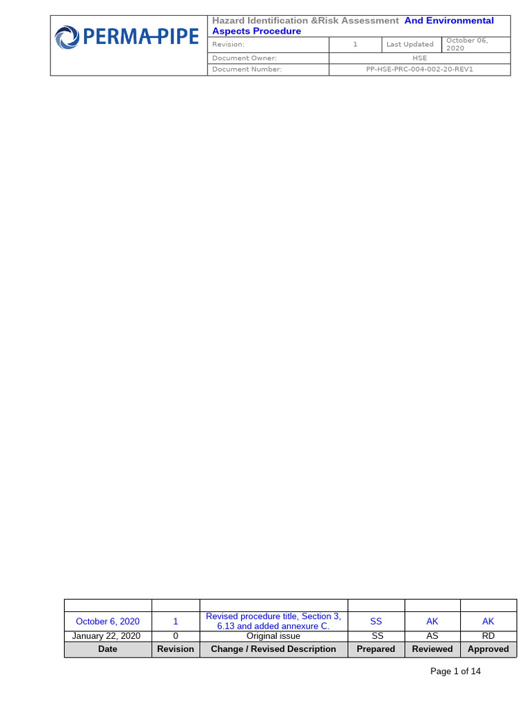 PP Hse PRC 004 002 20 Rev1 D0 | PDF | Risk | Risk Assessment