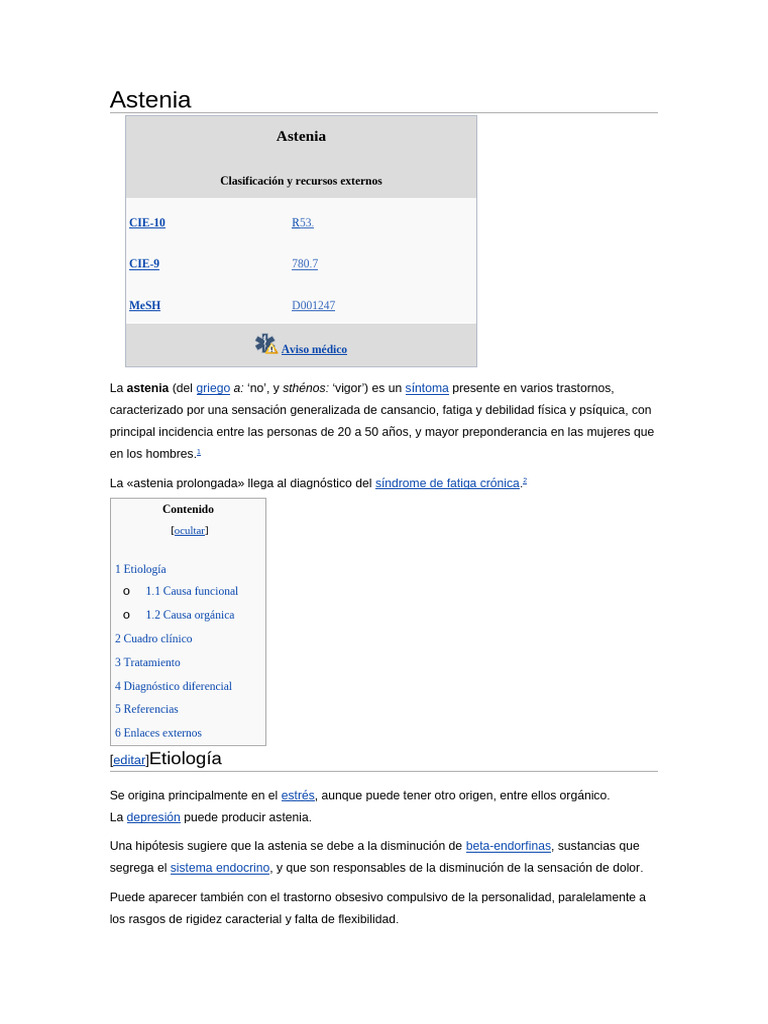 Astenia: Causas, Síntomas y Tratamiento | PDF | Debilidad