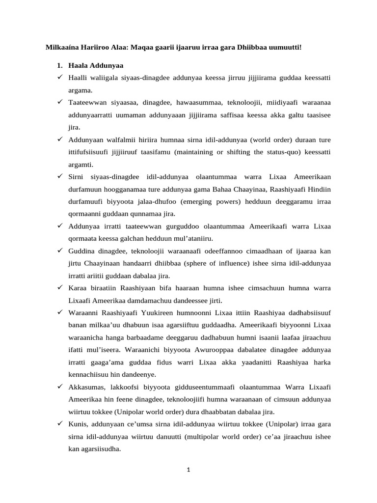 Milkaaína Hariiroo Alaa | PDF