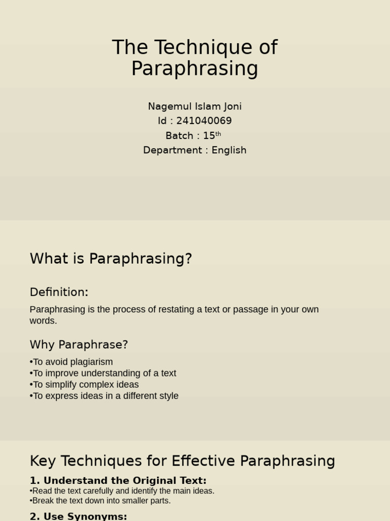 The Technique of Paraphrasing | PDF | Career & Growth