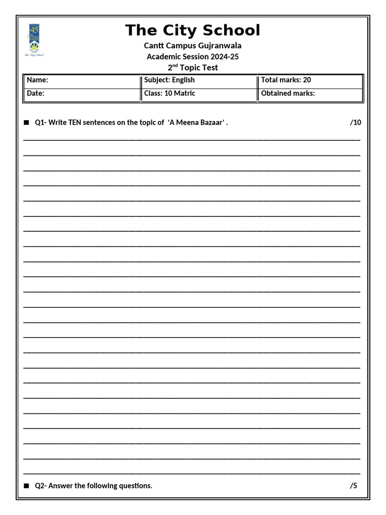 10 Matric Test | PDF