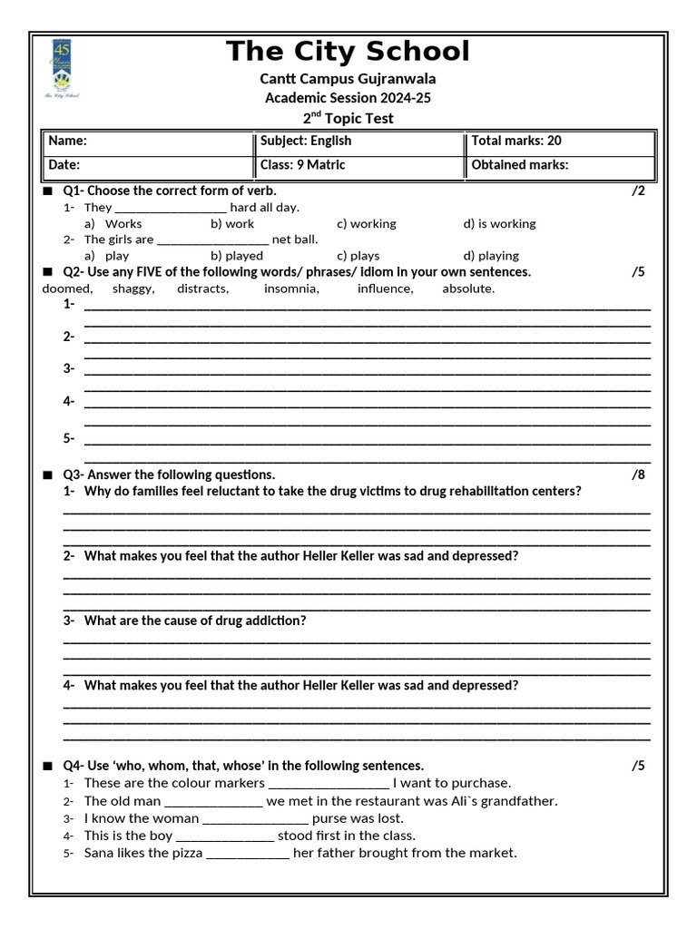 9 Matric Test | PDF | Linguistics