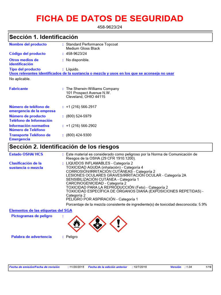 HDS Standard Performance Topcoat Medium Gloss Black | PDF | Agua | Residuos