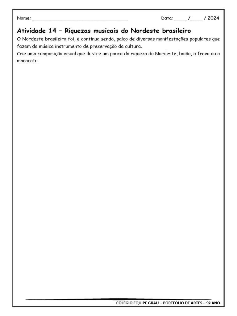 9 Ano ARTE - Atividade 14 - Riquezas Musicais Do Nordeste Brasileiro | PDF | Ciências Sociais