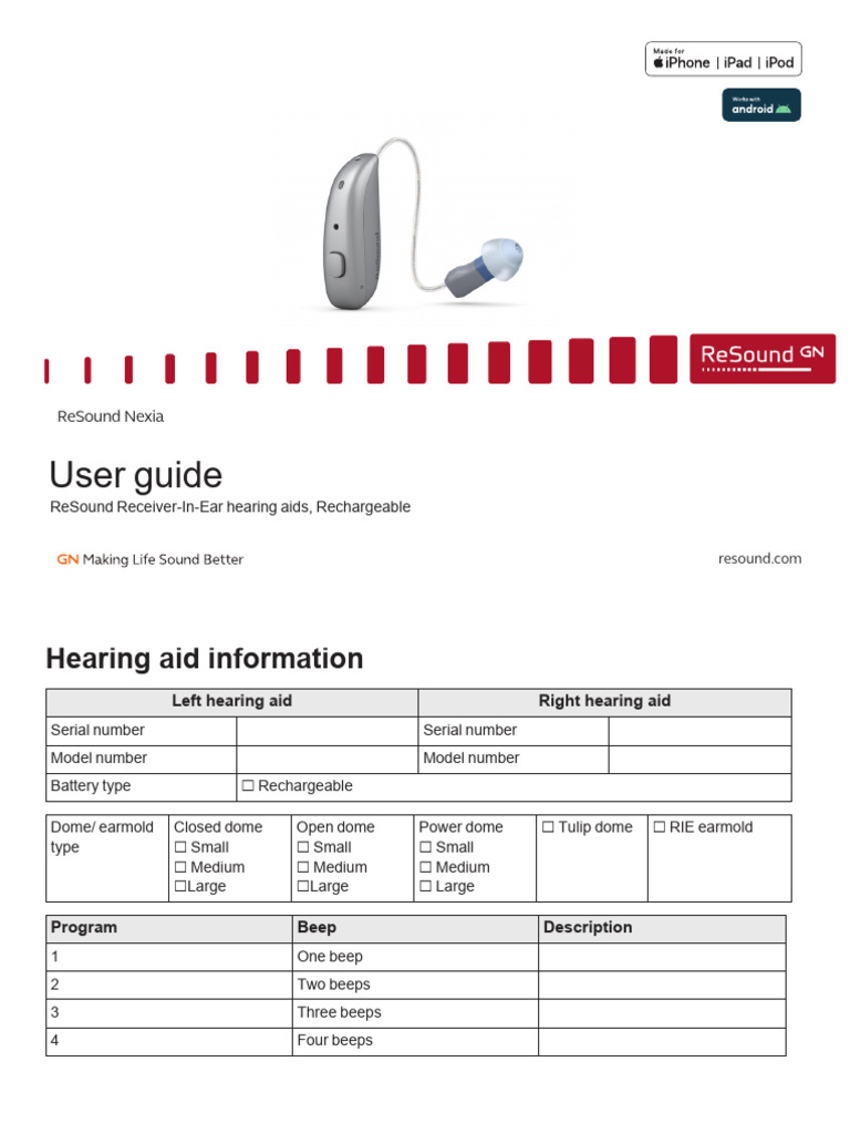 ReSound Nexia User Guide Overview | PDF | Hearing Aid | Hearing Loss