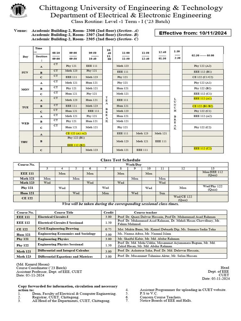 L1T1 Class Routine 23 BatchV4 | PDF | Mathematics | Science