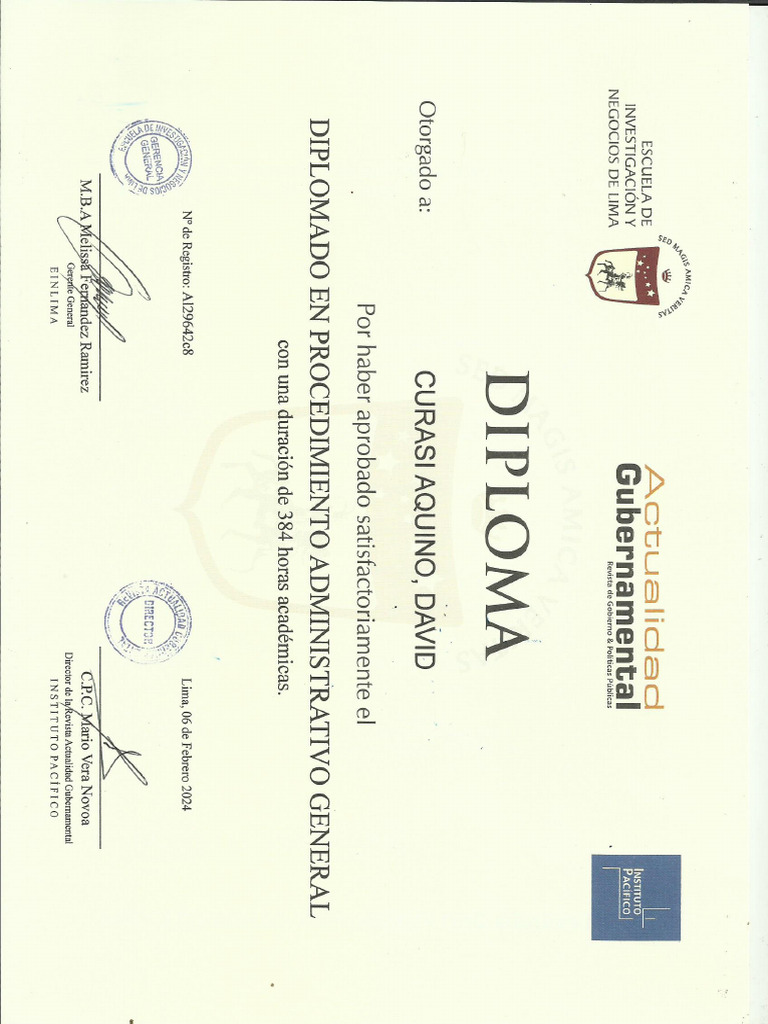 Diploma Curasi Aquino David | PDF