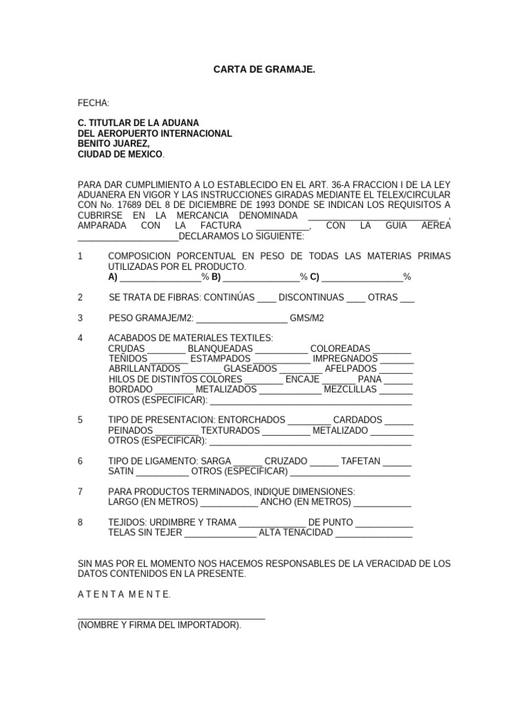 Carta De Gramaje Pdf Textiles Sector Secundario De La Economía
