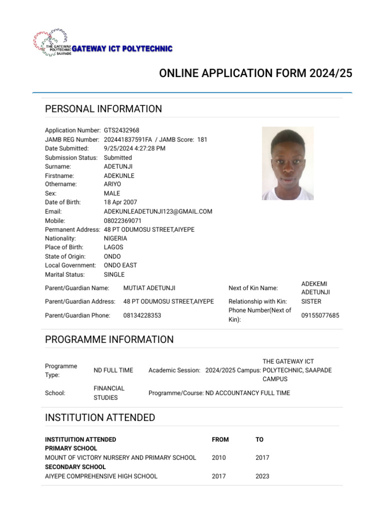 The Gateway Ict Polytechnic, Saapade | PDF | Educational Stages