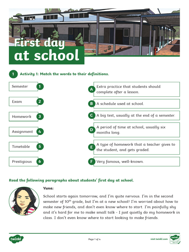 T 1686994082 Esl First Day Back at School Reading Comprehension Ver 1 ...