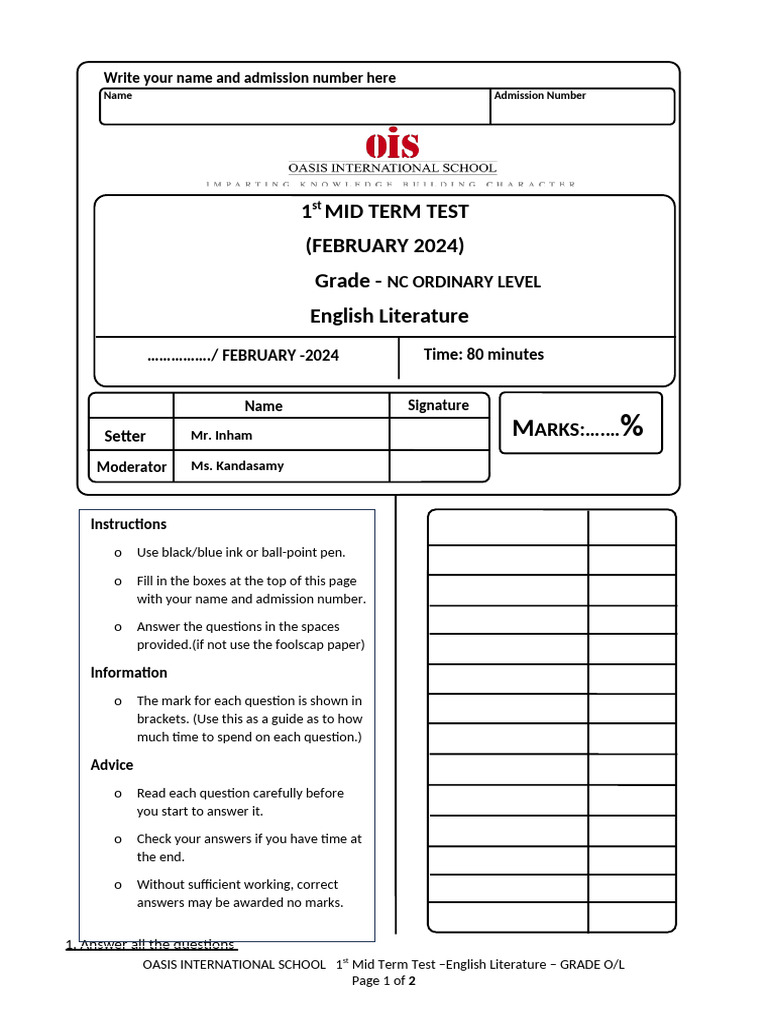 OIS GOL Lit 1st Mid | PDF