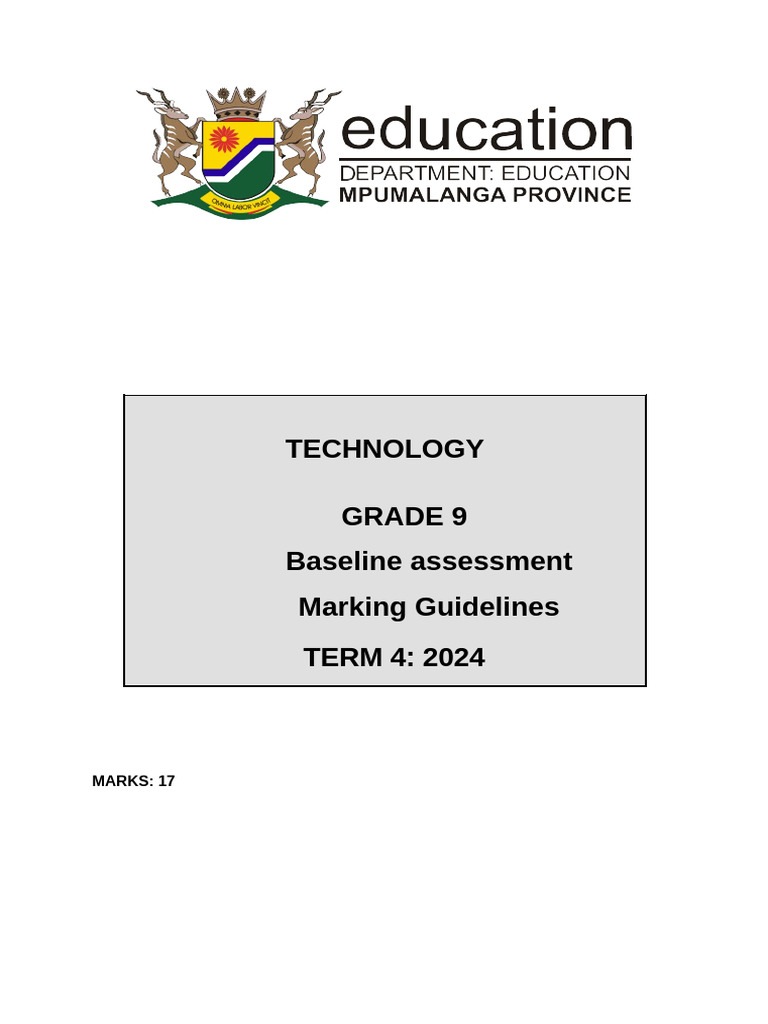 Baseline Assessment Marking Guidelines Grade 9 Term 4 | PDF