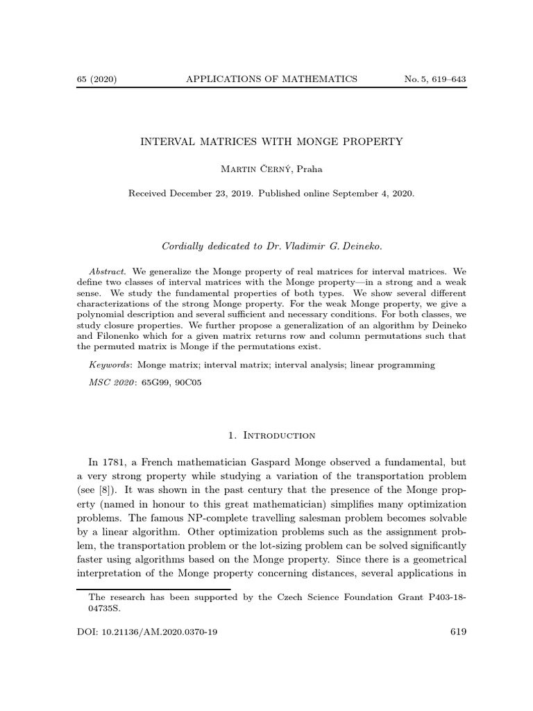 Interval Matrices with Monge Property | PDF | Matrix (Mathematics) | Permutation