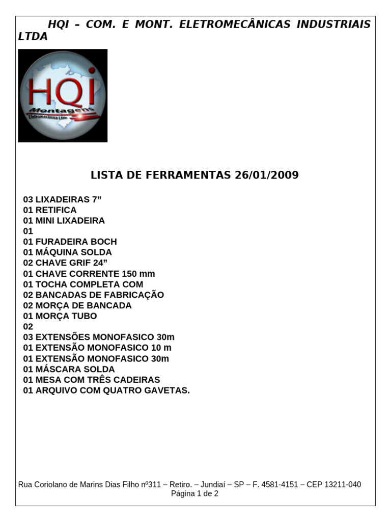 Lista de Ferramentas | PDF