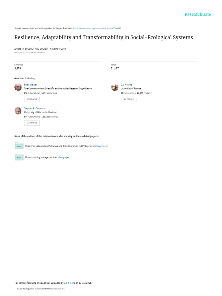 Resilience, Adaptability and Transformability in Social | PDF ...