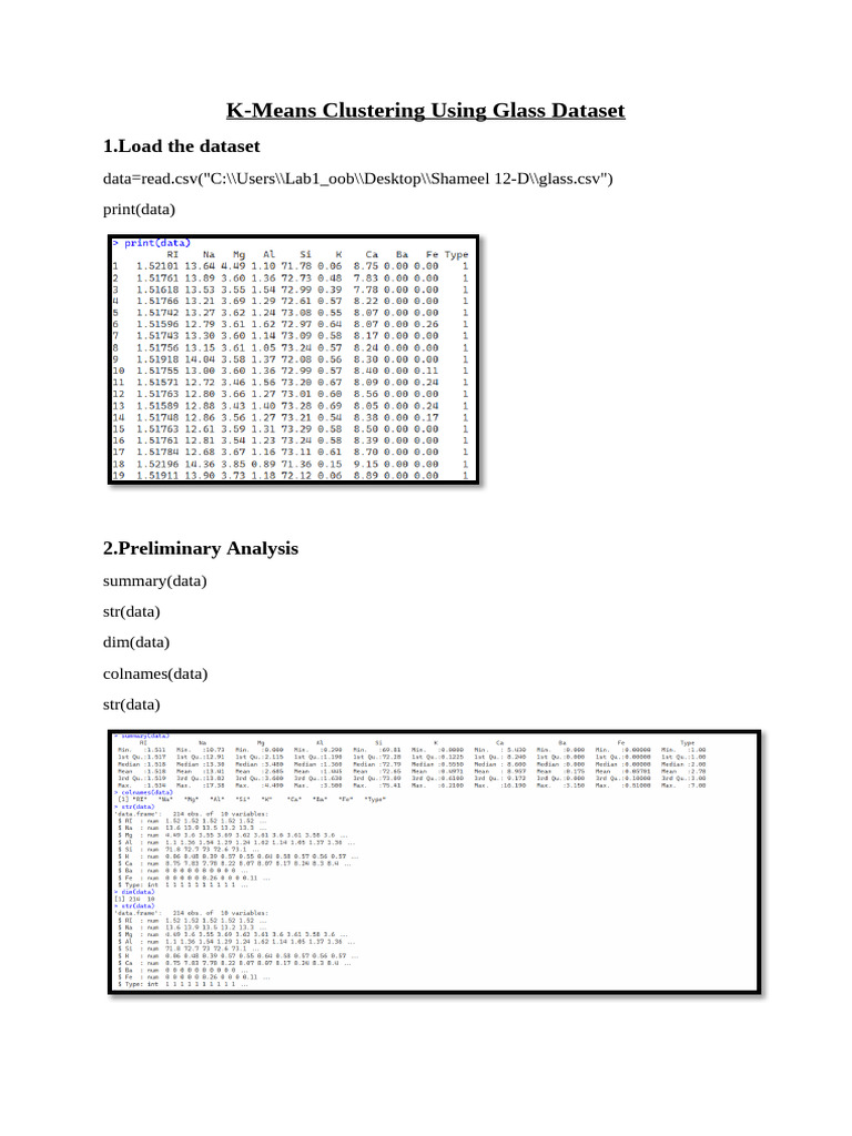 K-Means Clustering Using Glass Dataset | PDF