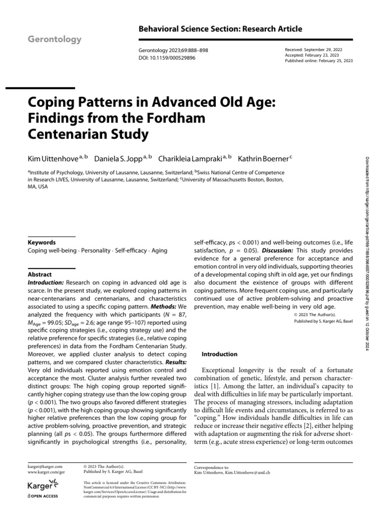 Uittenhove Et Al. - 2023 - Coping Patterns in Advanced Old Age Findings ...