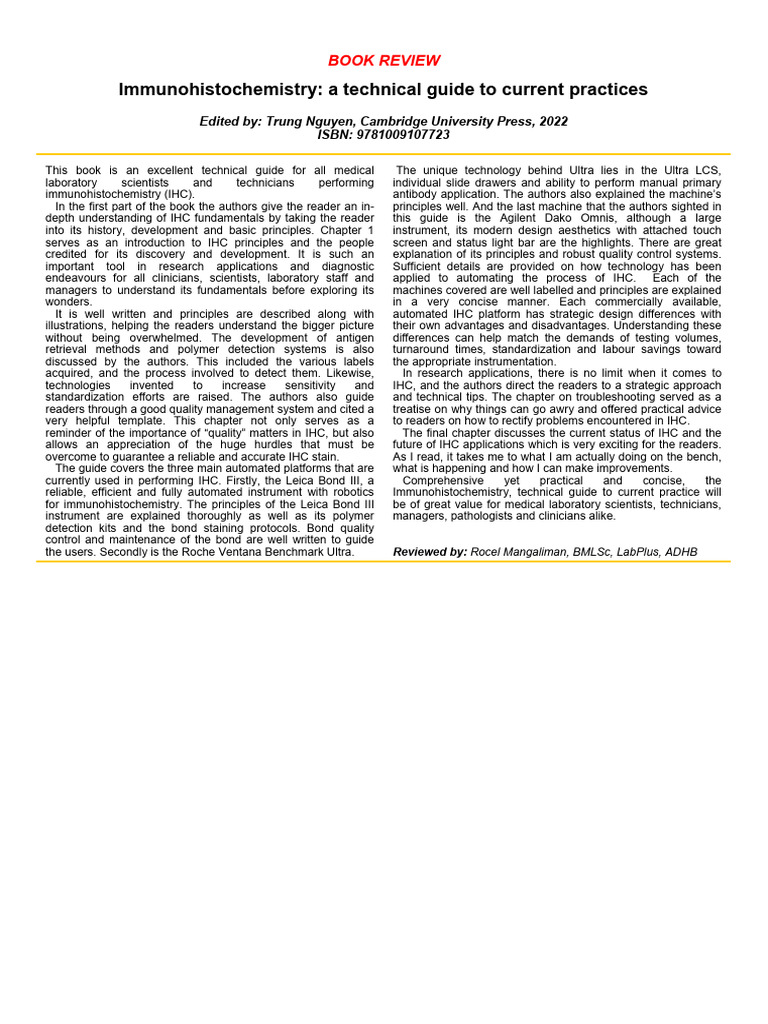 Book Review - Immunohistochemistry - A Technical Guide To Current Practices | PDF ...