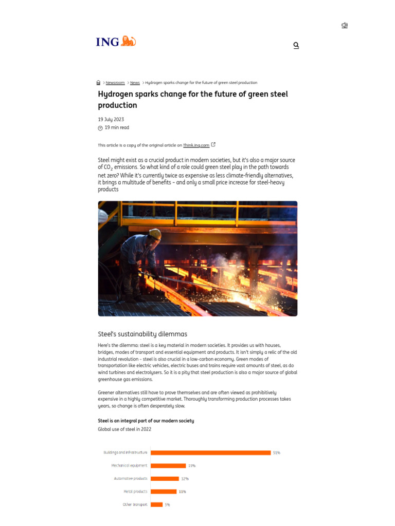 Hydrogen Sparks Change For The Future of Green Steel Production - ING ...