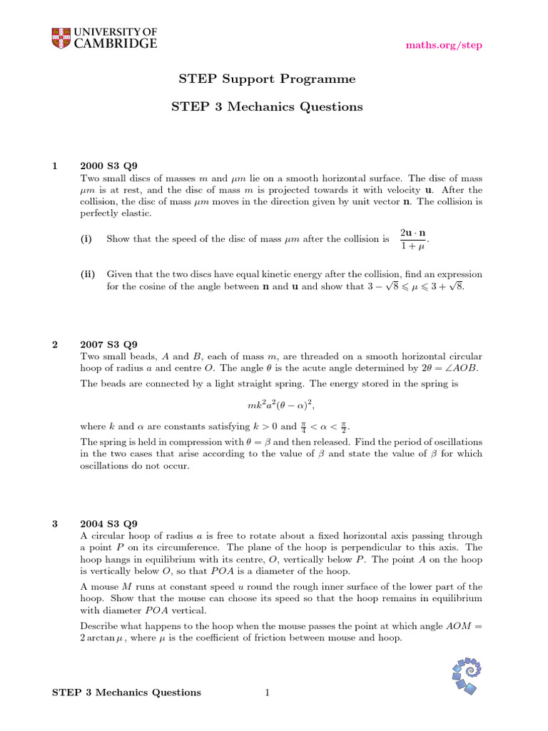 STEP 3 Mechanics Exam Questions | PDF | Collision | Physical Sciences