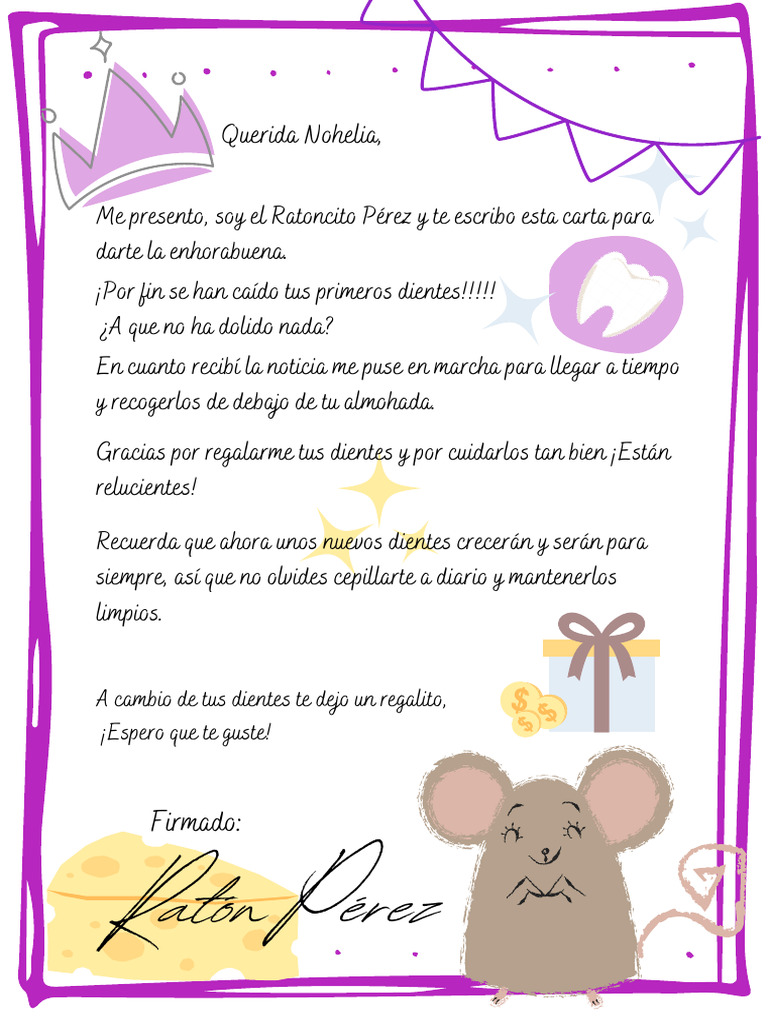 Carta del Ratón Pérez para Niños | PDF | Artes del Lenguaje y ...