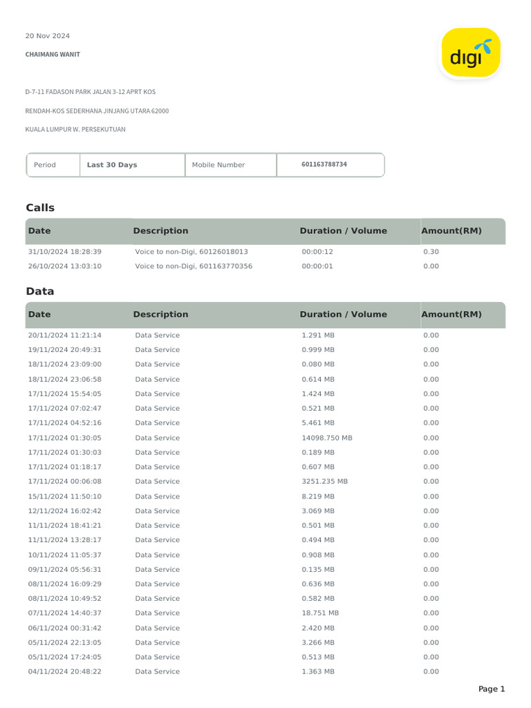 Itemised Digi Statement | PDF